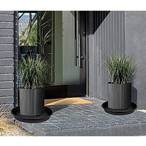 Angde 2 Pack of Plant Saucer 14 inch, Plastic Plant Saucers 14" Round, Flower Trays for Indoors Outdoor, Plant Drip Trays for Pots, Plant Water Tray for Planter 13-15" (14", Black)