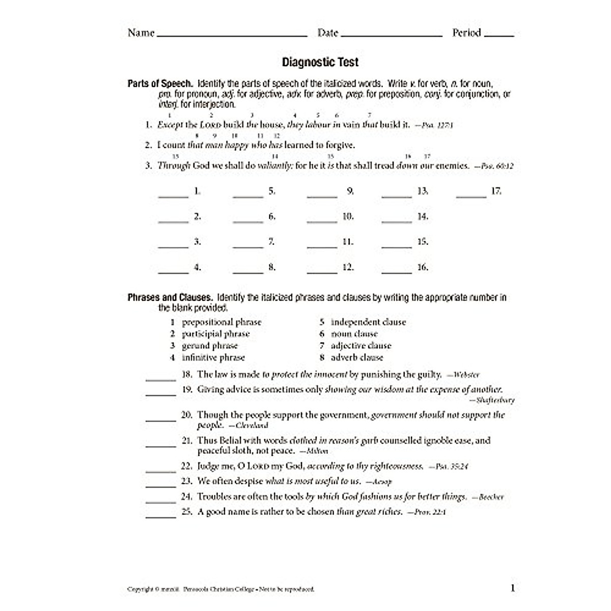 Workbook VI for Handbook of Grammar and Composition - Abeka 12th Grade 12 Highschool English Grammar and Writing Student Work Text