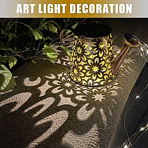 Watering Can with Lights Star Shower Watering Can Solar Twinkle Lights Waterproof Outdoor Decor LED Fairy Lights for Garden Yard Outdoor Lawn Patio Party Decorations Path Lights (Floral Style)
