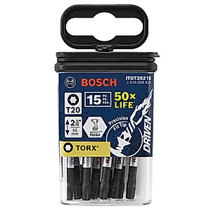 BOSCH ITDT20215 15-Pack 2 in. Driven Torx #20 Impact Tough Screwdriving Power Bits