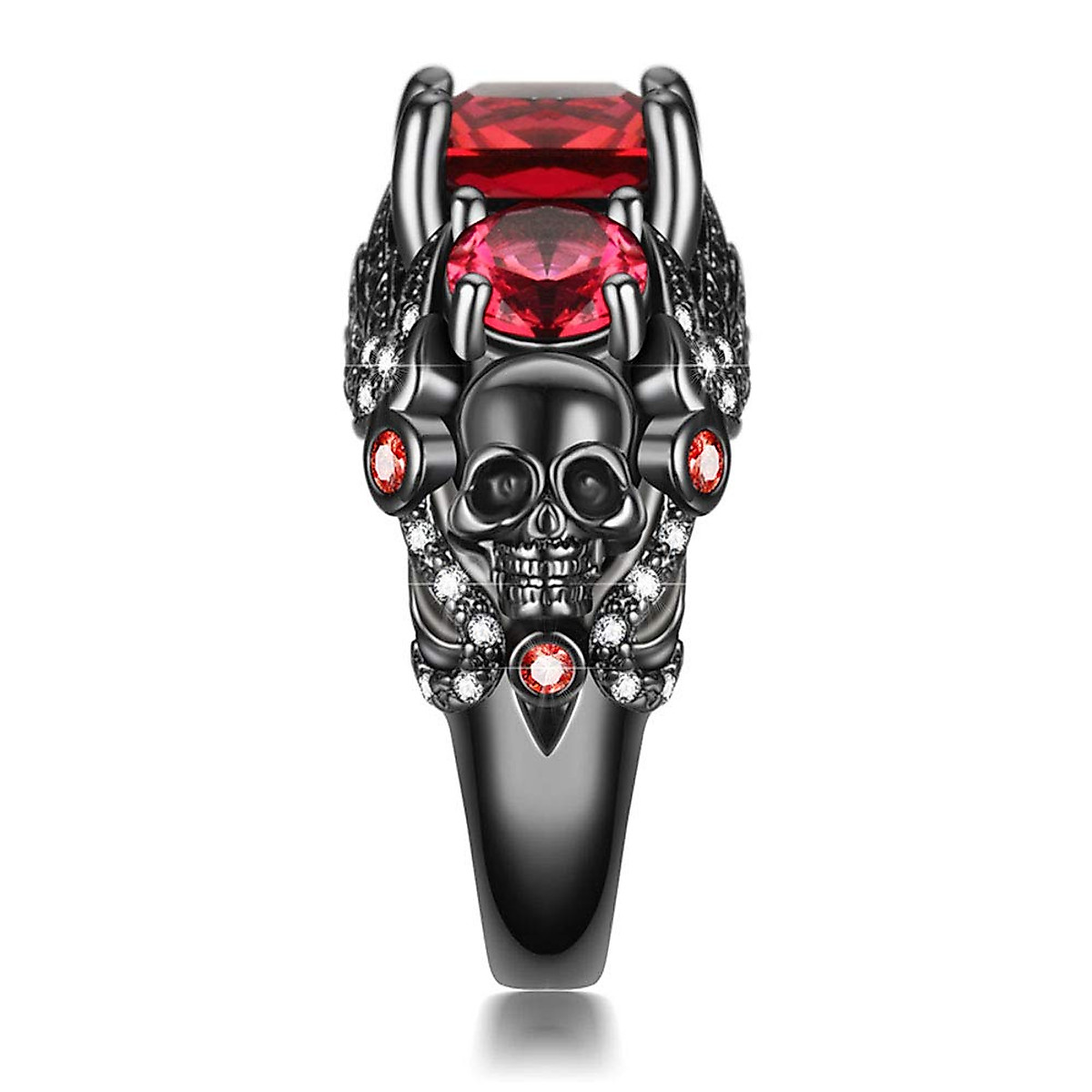 Gothic Jewelry Purple Red Black Crystal Unique Black Skull Rings for Women Halloween Christmas Gifts (Square-Red, 7)