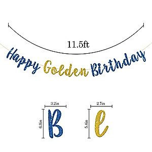 Talorine Happy Golden Birthday Banner, Happy Birthday Party Decor, 21st, 25th, 30th, 40th 50th 60th Birthday Party Decorations (Blue & Gold Glitter)