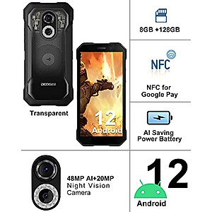 DOOGEE S61 PRO Rugged Smartphone (2022) - 20MP Night Vision Unlocked Android Phones - 8GB+128GB - Android 12 - IP68 Waterproof Rugged Phone Outdoor- 5180mAh Battery - 6.0" IPS HD- Dual SIM 4G - NFC