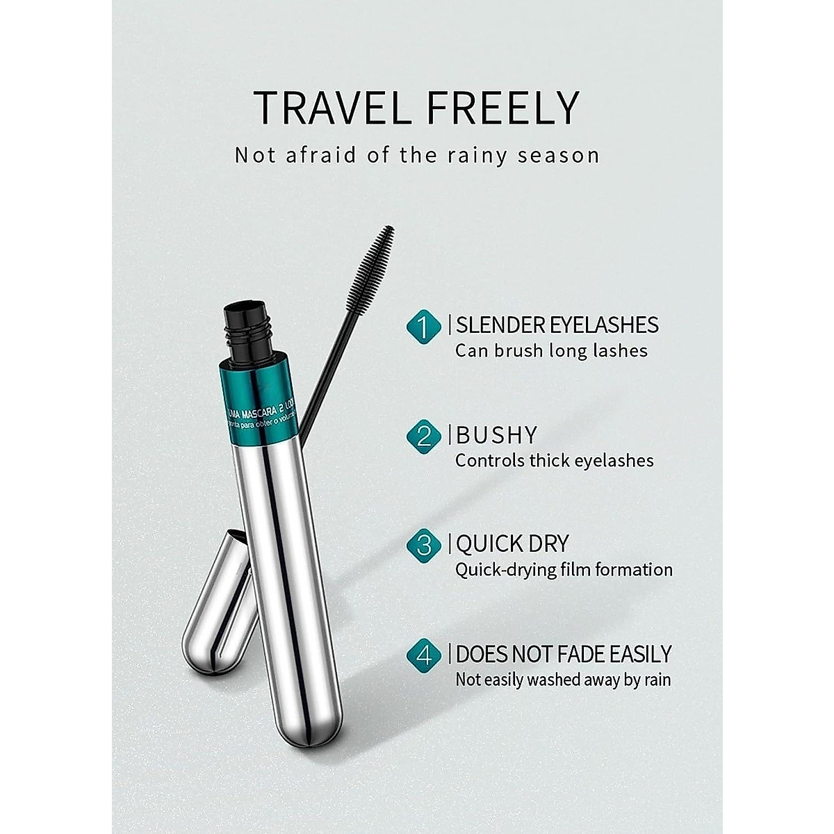 2in1 4D Waterproof Mascara Long-5x Longer Formula for Fuller Lashes - Intense Black Mascara for Thick and Full Lashes