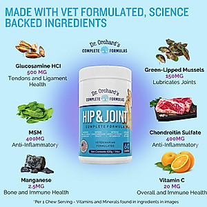 Dr. Orchard's Advanced Hip & Joint Chews - Duck Flavor- (60ct) Pain & Inflamation Relief with Glucosamine, Manganese, Chondroitin, MSM - Dog Chewable Supplement (60 Count)