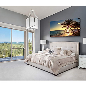 Muolunna S04975 Wall Art Decor Large Canvas Print Picture Sunset Ocean Beach Waves 1 Panel Coconut tree Scenery Painting Artwork for Office Home Decoration Stretched and Framed Ready to Hang XLarge