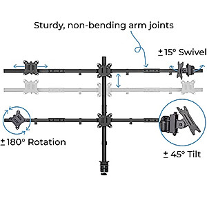 Stand Steady Clamp-On 6 Monitor Mount Desk Stand | Height Adjustable Monitor Stand with Full Articulation VESA Mount | Fits Most LCD/LED Monitors 17-27 Inches | Six Monitor Arm (Black)