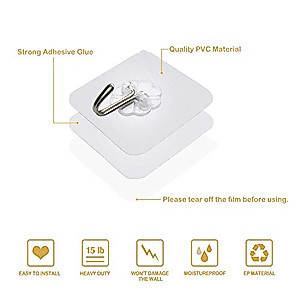 Hook 13ib (Max) Transparent Reusable No Trace Sticky Hook Magic Nano 513 Strong Sticky Hook, Waterproof, Rustproof 24 Pack