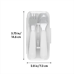 OXO Tot On-The-Go Fork And Spoon Set, Stainless Steel, TPR, Plastic - Teal