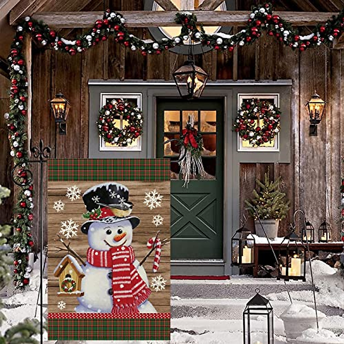 Tosewever Buffalo Plaid Christmas Snowman Garden Flag 12 x 18 Vertical Double Sided, Winter Decorations Snowflake Farmhouse Xmas Outdoor Holiday Burlap Small Yard Flag (12x18 inch)