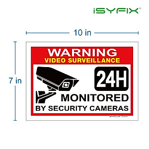 iSYFIX Video Surveillance Warning Sign Sticker - 2 Pack 10x7 inch – Premium Self-Adhesive Vinyl, Laminated for Ultimate UV Protection, Weather, Scratch, Water & Fade Resistance, Indoor & Outdoor