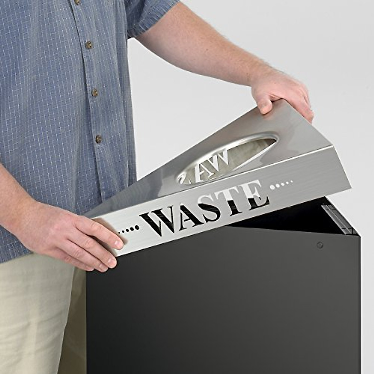 Safco Products 9552BL Trifecta Waste Receptacle 34" High Base with 9560WA Waste Trifecta Lid, 19-Gallon, Black