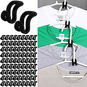 150 Pcs Velvet Clothes Hanger Connector Hooks, Hanger Extender Clips, Space Saving Cascading Hanger Hooks for Organizer Closet, Black