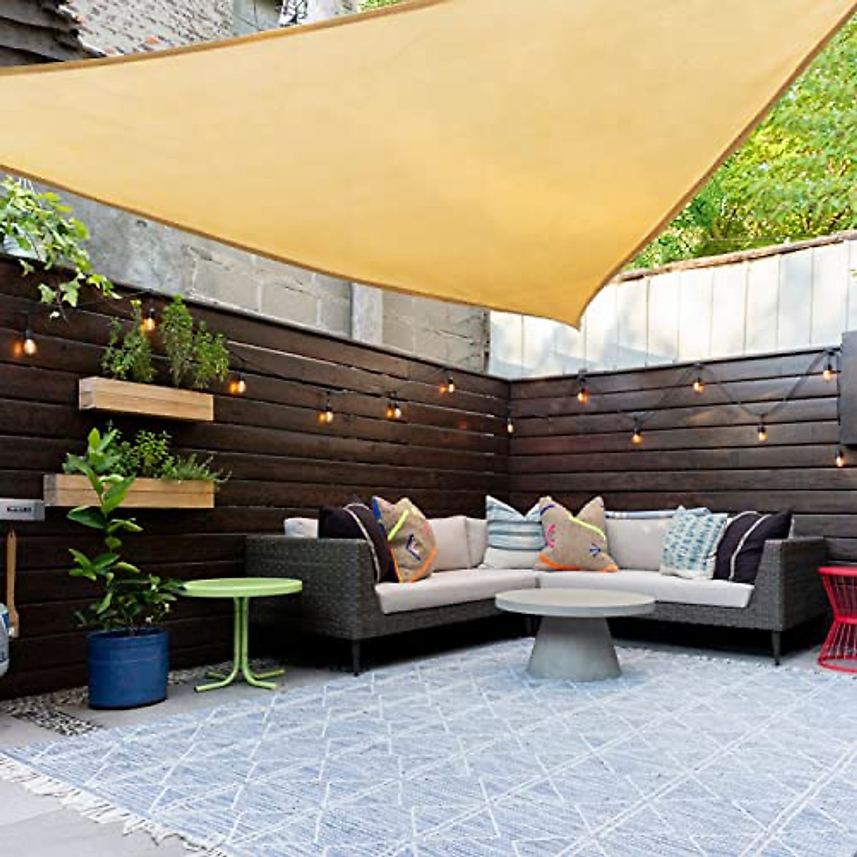 Waterproof Sun Shade Sail 12 x 12 x 12 ft Triangle 98% UV Resistant Canopy Awning Shelter for Outdoor Patio Garden Backyard Carport, Sand