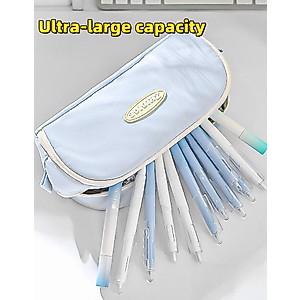 UIVXXUD Adorable Macaron-Colored Double-Layer Canvas Pencil Case Pencil Holder Pencil Bag Pouch with Spacious Opening & Capacity, Includes Pens & Magnetic Clip (Beige)