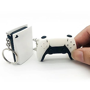 TGDPLUE PS5 Console and PS5 Controller Keychain Kits for Video Game Party Favors Pendant,Gamer Party Bags for Game Birthday Party Supplies,PVC Material-White(1.97in)