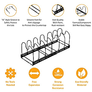 COZIMORE Pots and Pans Organizer,Pan Organizer rack for cabinet, and Rack Organizer with 7 dividers,Dish Rack for Cabinets, Lid Organizer, Cabinet Organizer BLACK