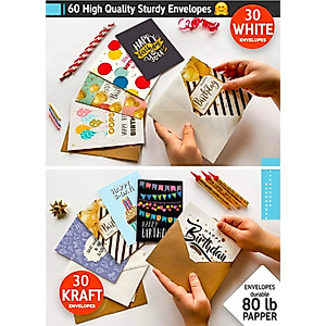 60 Happy Birthday Cards Assortment - Bday Cards in Bulk - 5x7 Assorted Variety Box Set Pack Unique Designs with Envelopes - Birthday Card for Men Women Kids - for Office - Greeting Message Inside