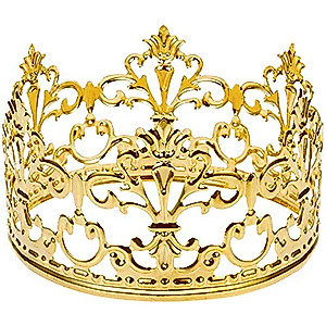 Vintage Gold Crown Cake Topper, Happy Birthday Cake Topper Party Decor, Baby shower Crown for Boys and Girls, Cake Decorations for Weddings, diameter 3.97-inch height 2.28-inch