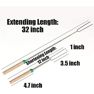 Telescoping Marshmallow Roasting Sticks with Wooden Handle 32-inch Extendable Sturdy Stainless Steel Roasting Forks for BBQ Extendable Forks Camping Accessories (4)