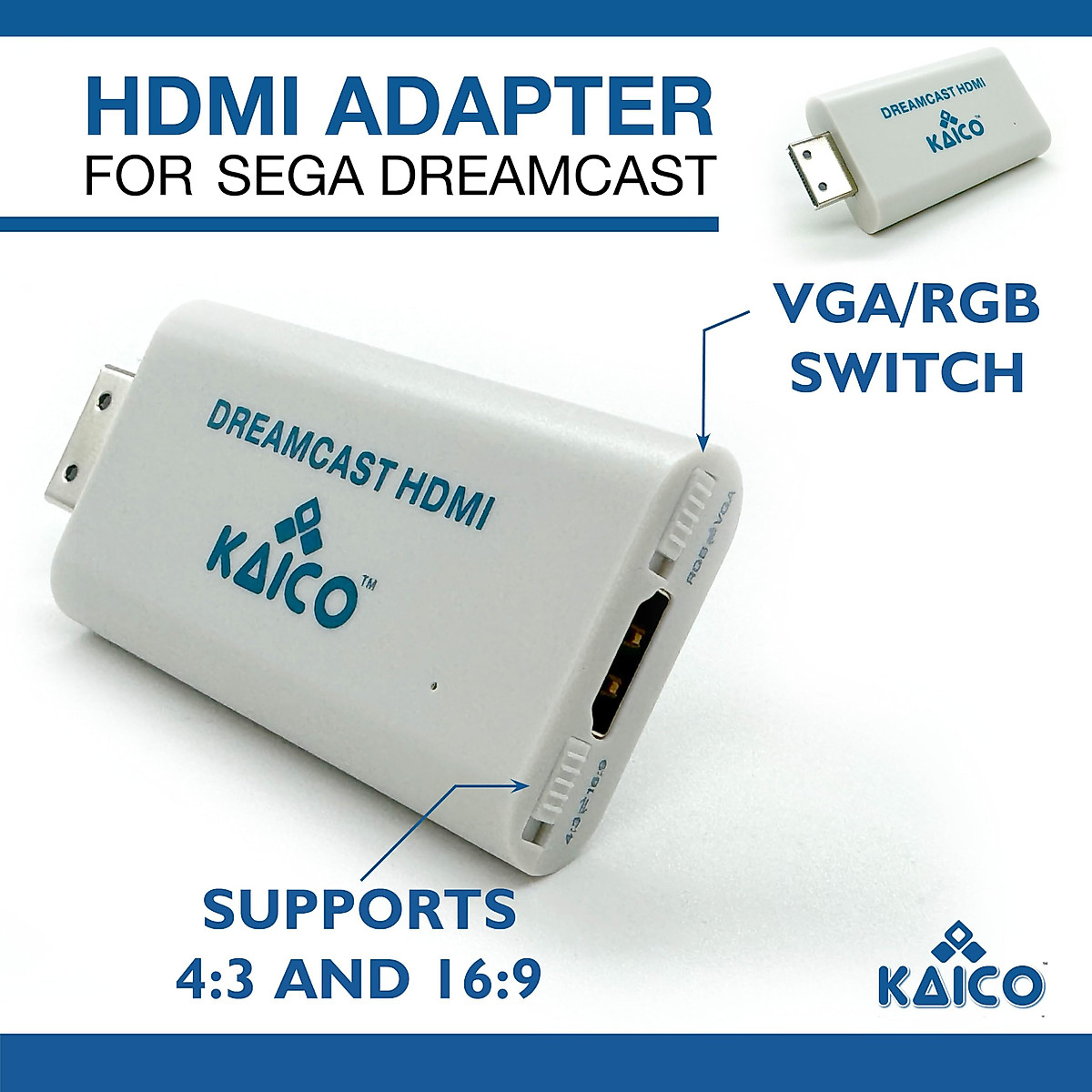 Kaico Sega Dreamcast HDMI Converter - Simple Plug and Play HDMI Converter for Sega Dreamcast Sega Dreamcast VGA Cable to Dreamcast HDMI - The Best Sega Dreamcast AV Cable