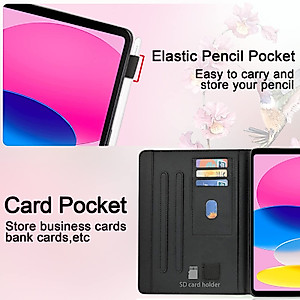 Compatible with iPad 10th Generation Case 10.9 inch(2022 Model),Protective Cover for iPad Case 10th Generation,Auto Wake/Sleep Cover,Pencil Holder(Pink Flower Hummingbird)