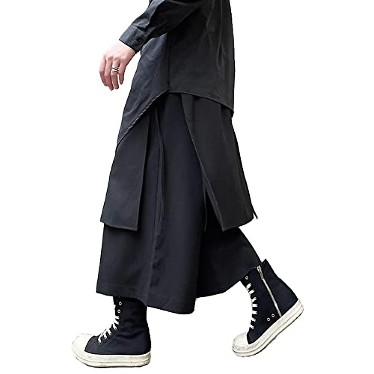 AITFINEISM Men's Casual Skirt Pants Loose Wide Leg Harem Pant Japanese Harajuku Kimono Trousers (Large, Black)