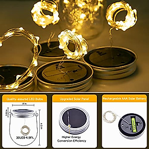 Solar Mason Jar Lights Lids, 30 LED Solar Fairy Lights for Mason Jars, Outdoor Hanging Mason Jar Lights for Garden Patio Porch Lawn Decor, Warm White