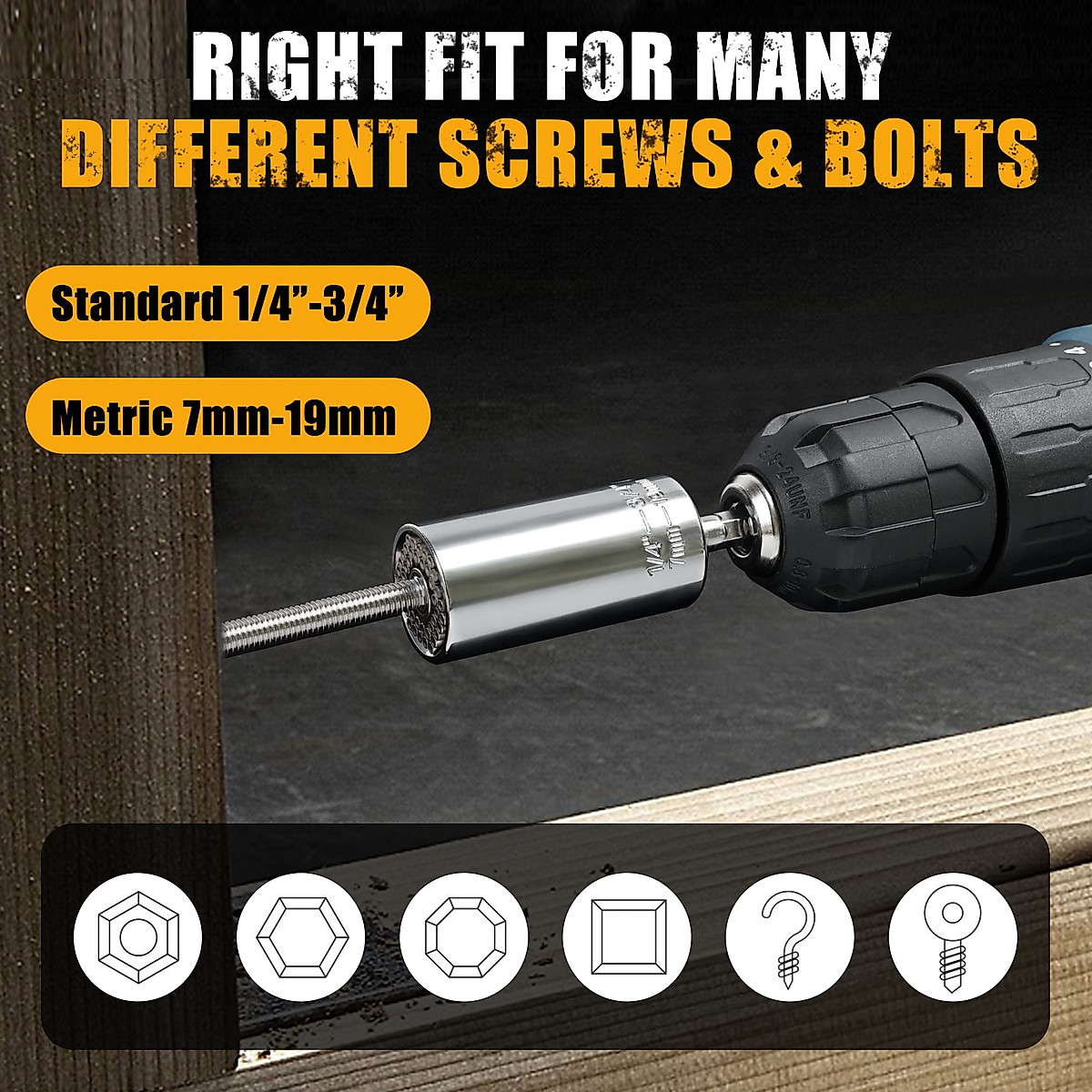 MulWark Super Universal Socket Tools for Men - (7-19 MM) Socket Set with Power Drill Adapter Gadgets for Men Women Birthday Gift for Dad Husband