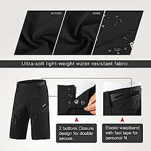 ARSUXEO Men's Loose Fit Cycling Shorts Mountain Bike Shorts Water Ressistant 1903 Black Size Large