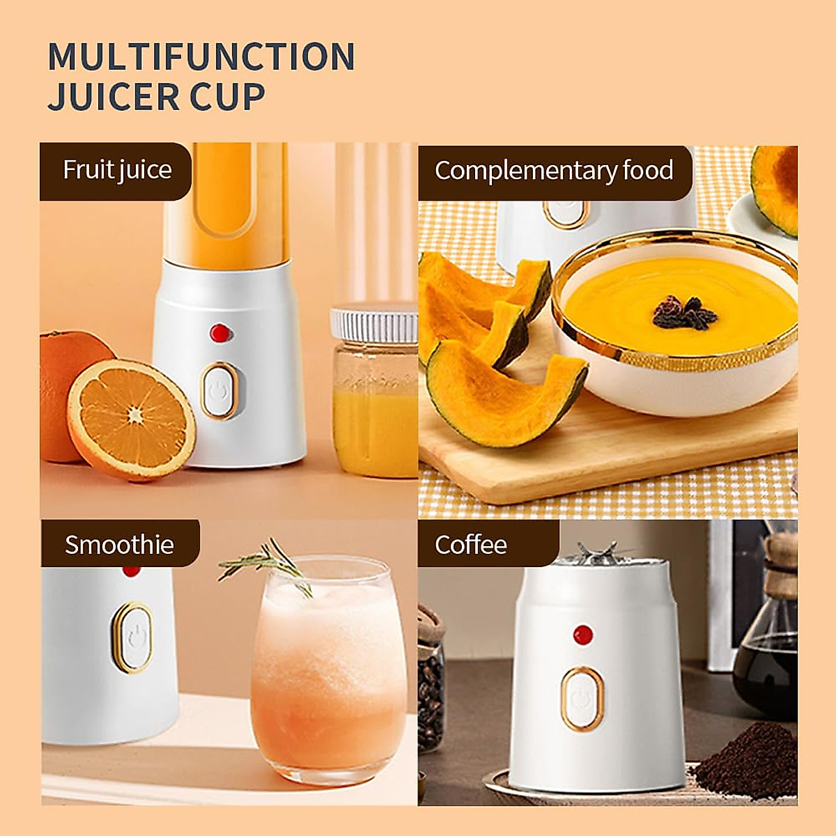 Personal Size Blender for Milkshakes and Smoothies, 15.6 oz Portable Blender, 10 Steel Blades, Cordless Blender, 21000r/min, Multi-Function Blender with 2 Cups, Travel-Friendly - White