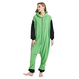 OGU' DEAL Unisex Invader Zim Cosplay Onesie Pajamas Green Halloween Costume Mens Women Hooded Christmas Sleepwear Homewear