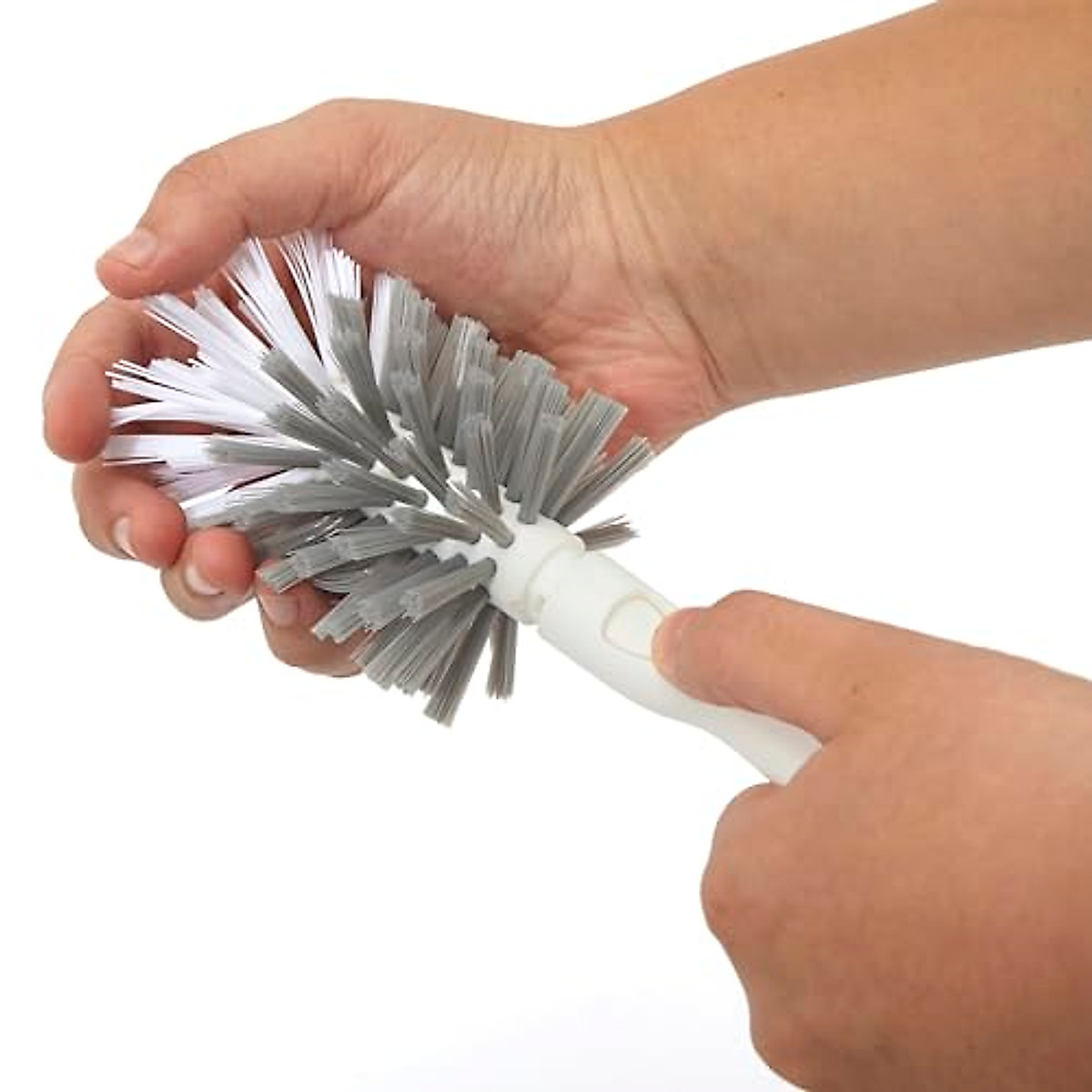 Full Circle Clean Reach Bottle Brush with Replaceable Bristle Brush Head, Bamboo Handle, White