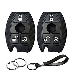 INFIPAR 2pcs Compatible with Mercedes Benz Smart Carbon Fiber Looks Rubber Silicone Case Cover Protector Keyless Remote Holder Jacket for 2002-2018 Mercedes-Benz C CLK CL E GL GLK ML R S SL SLK Class