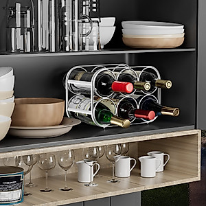 Buruis 6 Bottle Countertop Wine Rack - Freestanding Modern Metal Small Wine Rack - Tabletop Wine Holder Stand for Cabinet, Pantry, and Kitchen Decor - No Assembly Required - Silver