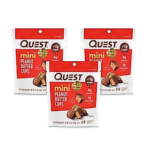 Quest Nutrition Mini Peanut Butter Cups, High Protein, Low Carb, Gluten Free, 16 Count (Pack of 3)