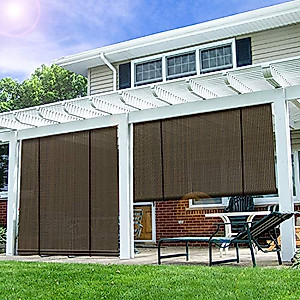 E&K Sunrise 6'W x 6'H Roll Up Shade Outdoor Roller Shade Blind Sun Shade UV Block for Patio Porch Backyard Gazebo Deck Pergola (Brown)