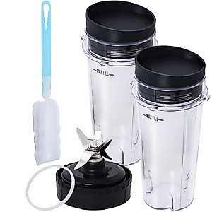 Replacement Parts Compatible with Nutri Ninja, Blender Blade 6 Fins and 2 Pcs 16oz Single Serve Blender Cup Set Compatible with Ninja BL660 BL740 BL770 BL780 BL771 BL772 BL773CO