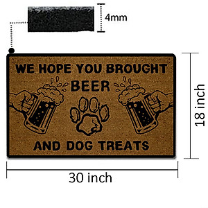 TLTI Funny Doormat Entrance Floor Mat Standard Outdoor Welcome Door Mat | Patio Garden Bedroom Home Decor Indoor | Non-Slip Back Rubber 18 Inch x 30 Inch | We Hope You Brought Beer and Dog Treats
