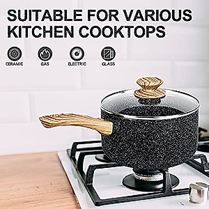 MICHELANGELO Saucepan Set with Lid 1 Quart & 3 Quart, Nonstick Sauce Pans with Granite Coatings, Small Pot Set with Lid, Nonstick Sauce Pan Set, Small Sauce Pots, Ergonomic Bakelite Handle, Black