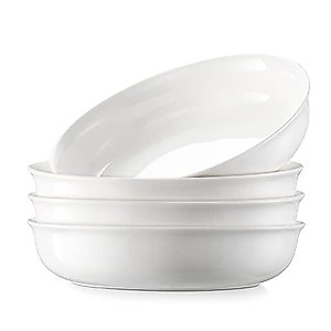 DOWAN Large Pasta Bowls, 46 Ounces Salad Serving Bowls, Ceramic Pasta Bowls Set of 4, Wide and Shallow Bowls Set, 9.2" Soup Pasta Plates, Microwave Dishwasher Safe