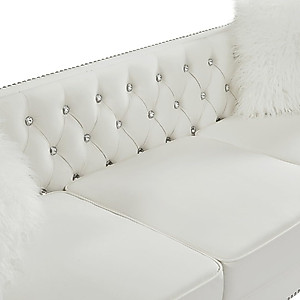 i-POOK 83" 3-Seater Chesterfield Sofa Couch, Tufted Upholstered Sofa with 2 Plush Pillows, Crystal Legs and Nailhead Trim Arms, Diamond Comfy Sofa for Living Room, Office, Guests Room, Beige