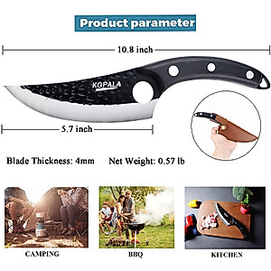 KOPALA Kitchen Knife Multi-purpose Boning Knives for Cooking, BBQ, Camping, Grill, Carbon Steel Chef Knife with Leather Sheath