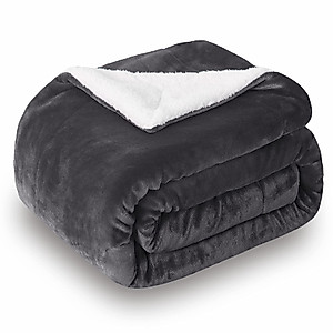 SOCHOW Sherpa Fleece Throw Blanket, Reversible Super Soft Luxurious Plush Blanket Throw Size, Dark Grey, 50"x60"