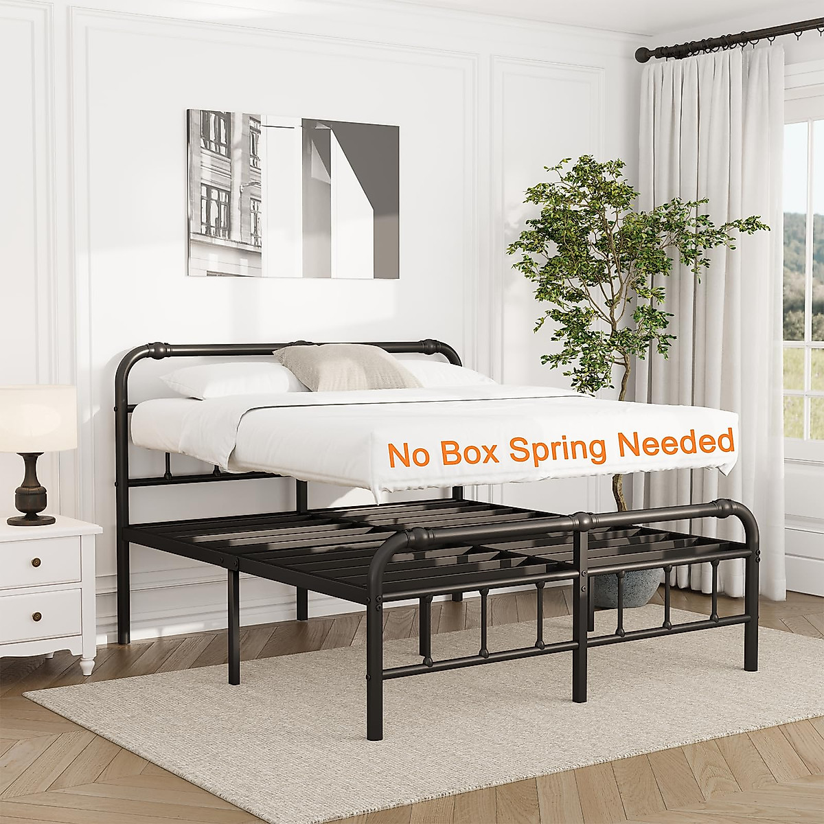 Bednowitz King-Bed-Frame-with-Headboard and Footboard, 18 Inch High Metal Platform King-Size-Bed-Frame, 4000 Lbs Heavy Duty Steel Slats Support, No Box Spring Needed, Noise Free