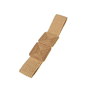 Verdusa Women's Symmetrical Buckle Straw Belts Wide Belt Elastic Waistband Khaki 80