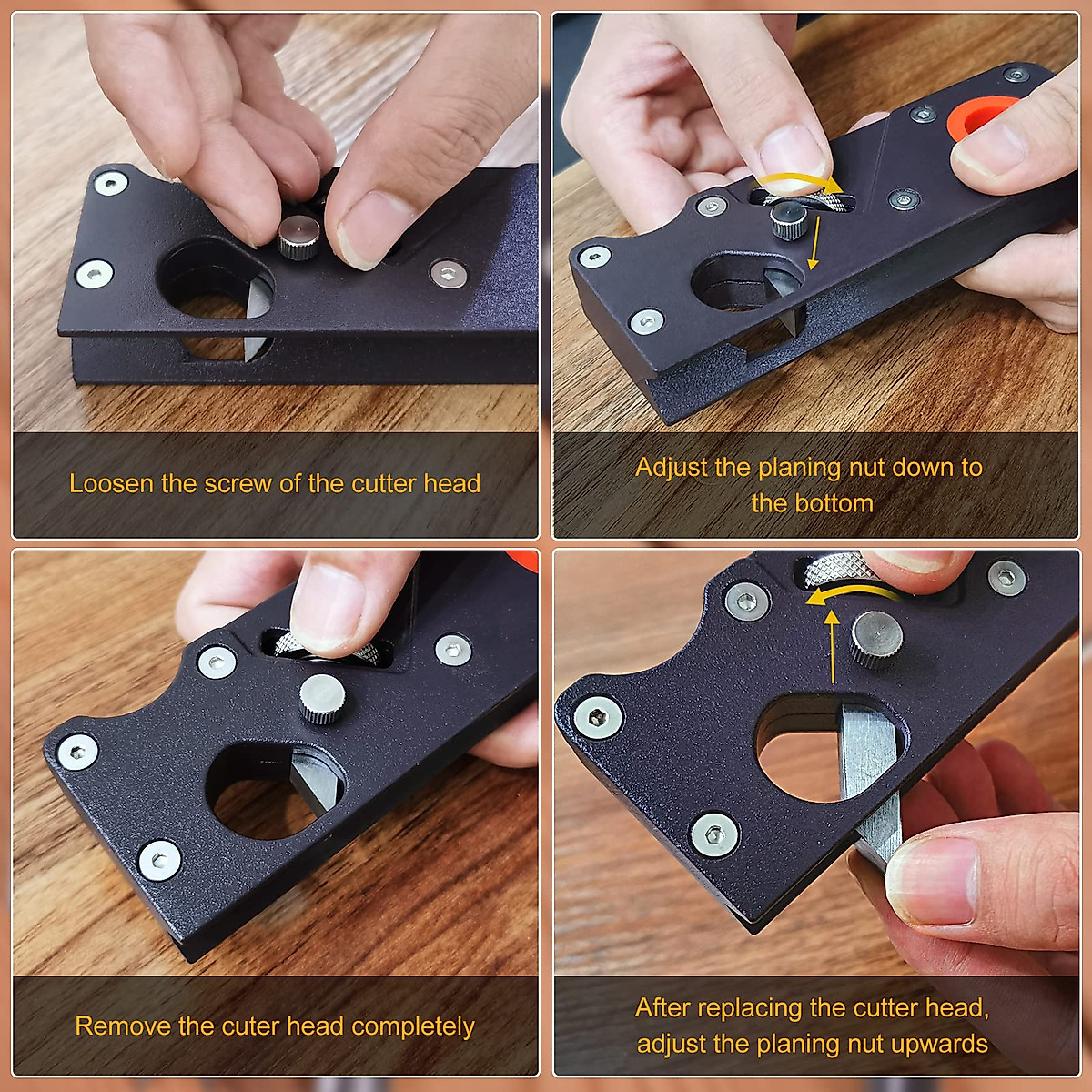 Chamfer Plane-Woodworking Edge Corner Plane with Auxiliary Locator, Hand Plane Suitable for Quick Edge Trimming of Wood (W/4cuters)
