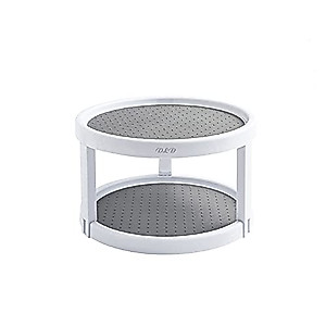 DLD 2-layer rotatable two-layer sideboard, spice rack, storage rack, lazy Susan turntable, non-slip shelf White/Gray (Double layer)