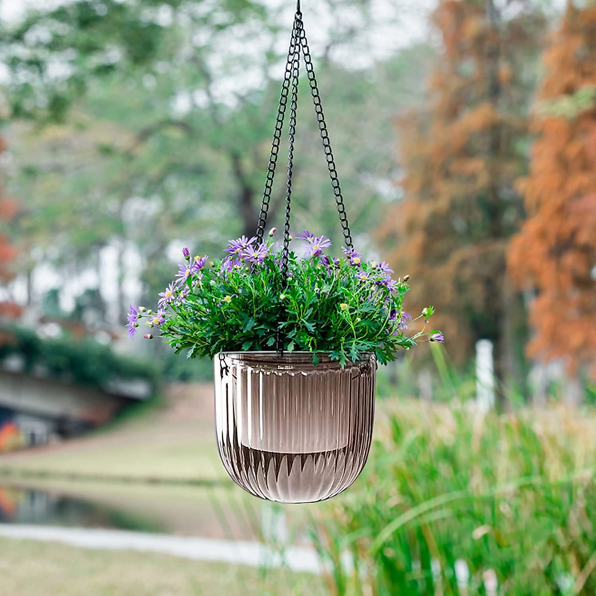 Josteve 6.5 Inch 2 Pcs Self Watering Hanging Planter Indoor Plant Pots Drainage Holes, Outdoor Hanging Planters Flower Pot Basket, Visible Water Level, Plant Hanger Home Decor, Gardening
