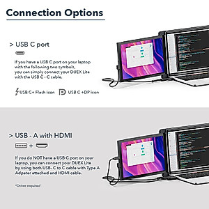 Duex Lite New Mobile Pixels Portable Monitor, 12.5" Full HD IPS Dual Monitor for laptops, USB C/USB A Powered Plug and Play Portable Display,Windows/MacOS Compatible (Grey)